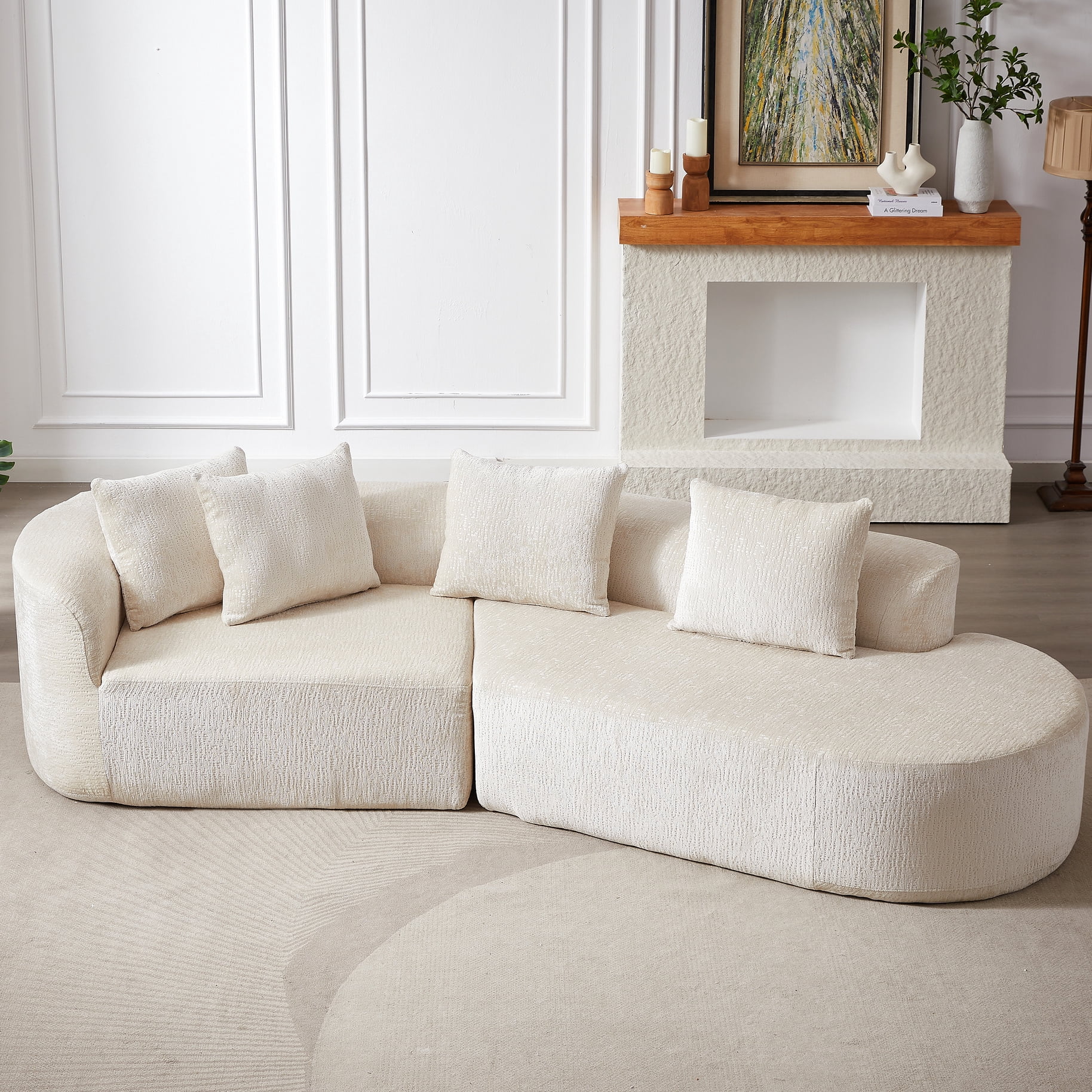 Beige Chenille Cheer - 114-inch Sectional 4 With Wide Seat, 4 Pillows ...