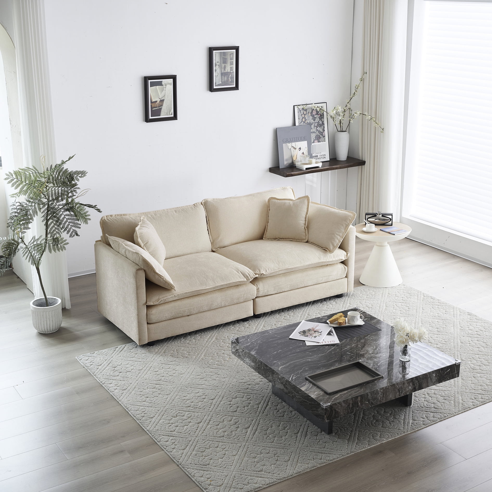 Beige Chenille For Living Area - Strong Wood Frame & Comfort Sponge 2 ...