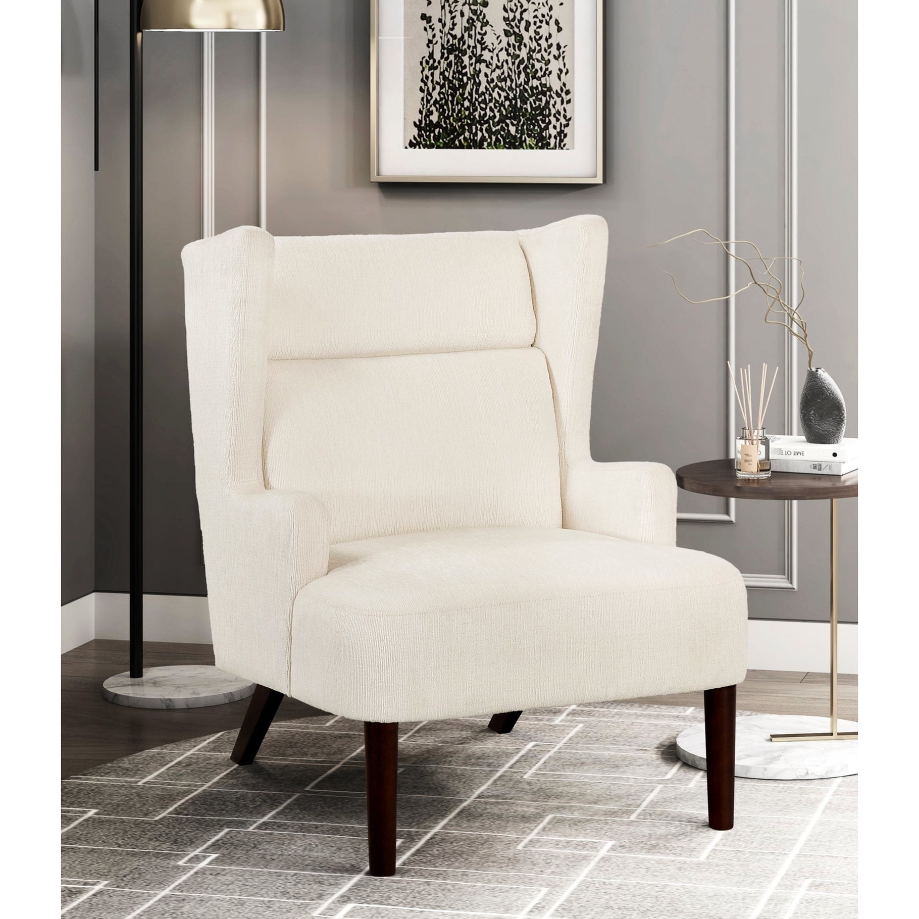 Beige Chenille Upholstery Accent Chair - Sturdy Plywood Frame for ...