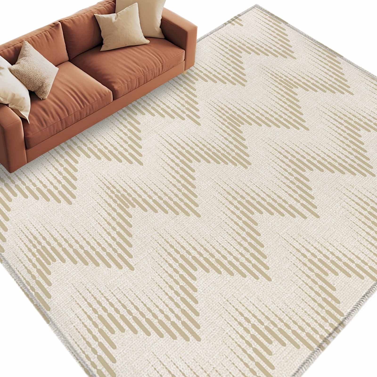 Beige Chevron Waves Area Rug 8x10 Washable Rug Non Slip Modern Abstract ...