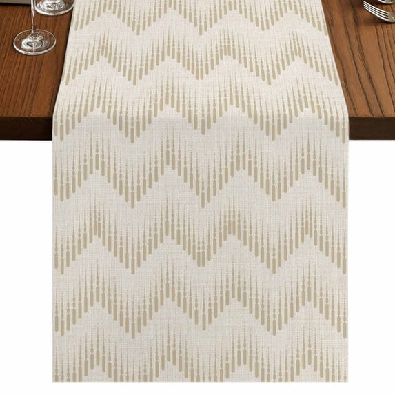 Beige Chevron Waves Burlap Cotton Table Runner 13x90 Inches Long ...