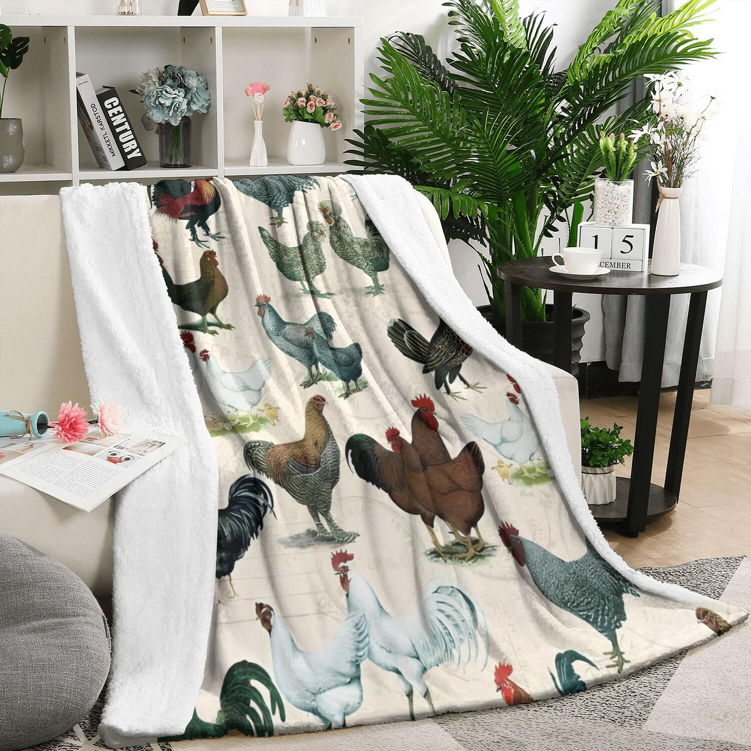 Beige Chicken Breed Pattern Blanket,Comfortable Soft Flannel Throw ...