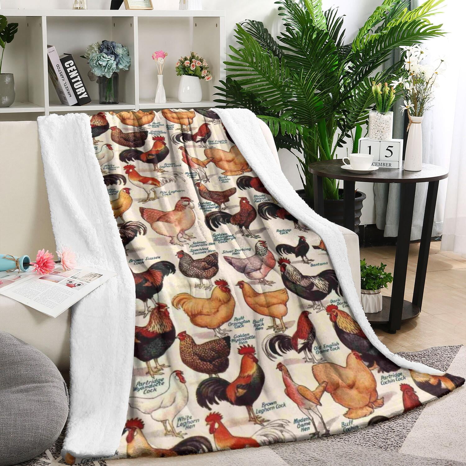 Beige Chicken Breed Pattern Blanket,Comfortable Soft Lamb Wool Throw ...