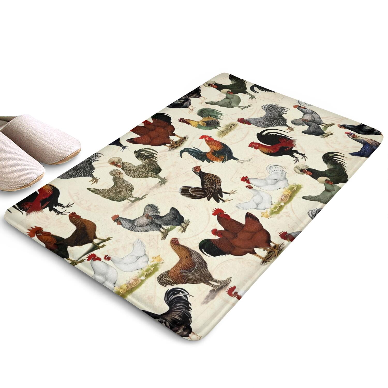 Beige Chicken Breed Pattern Flannel Non Slip Door Rugs,Washable Door ...