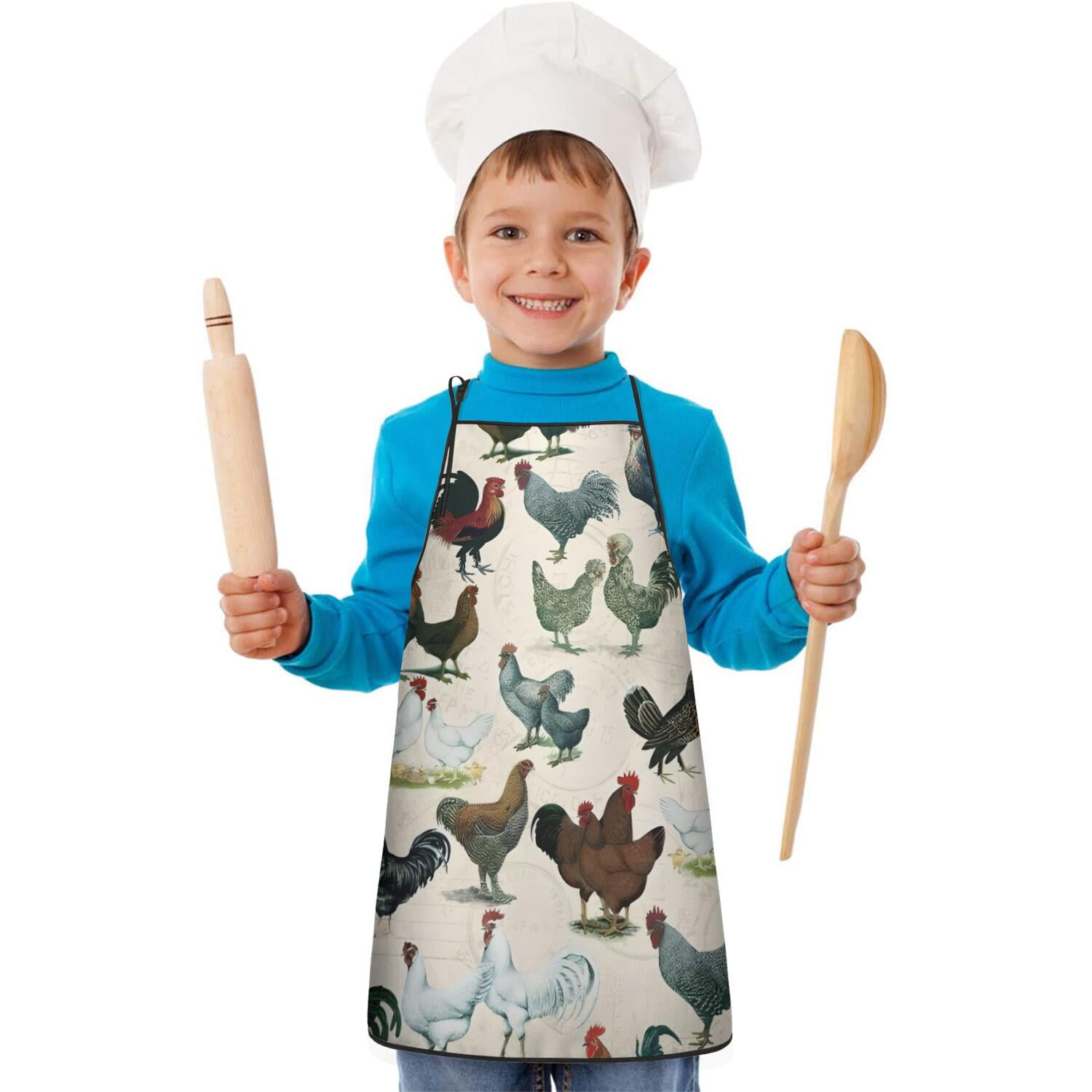 Beige Chicken Breed Pattern Kids Aprons for Girls and Boys,Adjustable ...