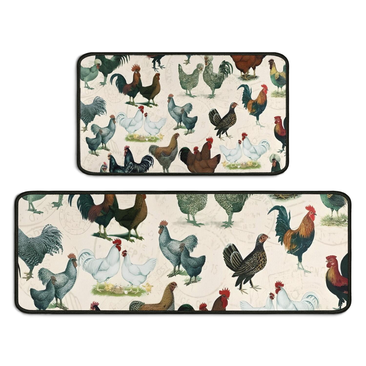 Beige Chicken Breed Pattern Kitchen Rugs Sets Of 2,Anti Fatigue Kitchen ...