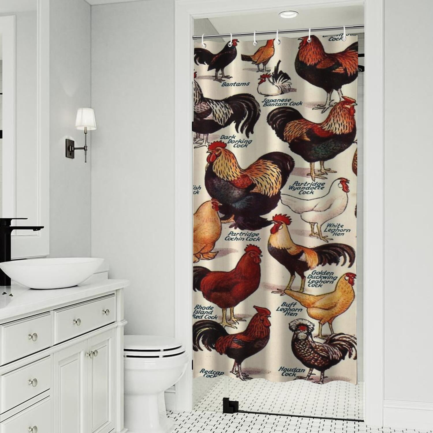 Beige Chicken Breed Pattern Shower Curtain 36"x72" ,Bathroom Decorative ...
