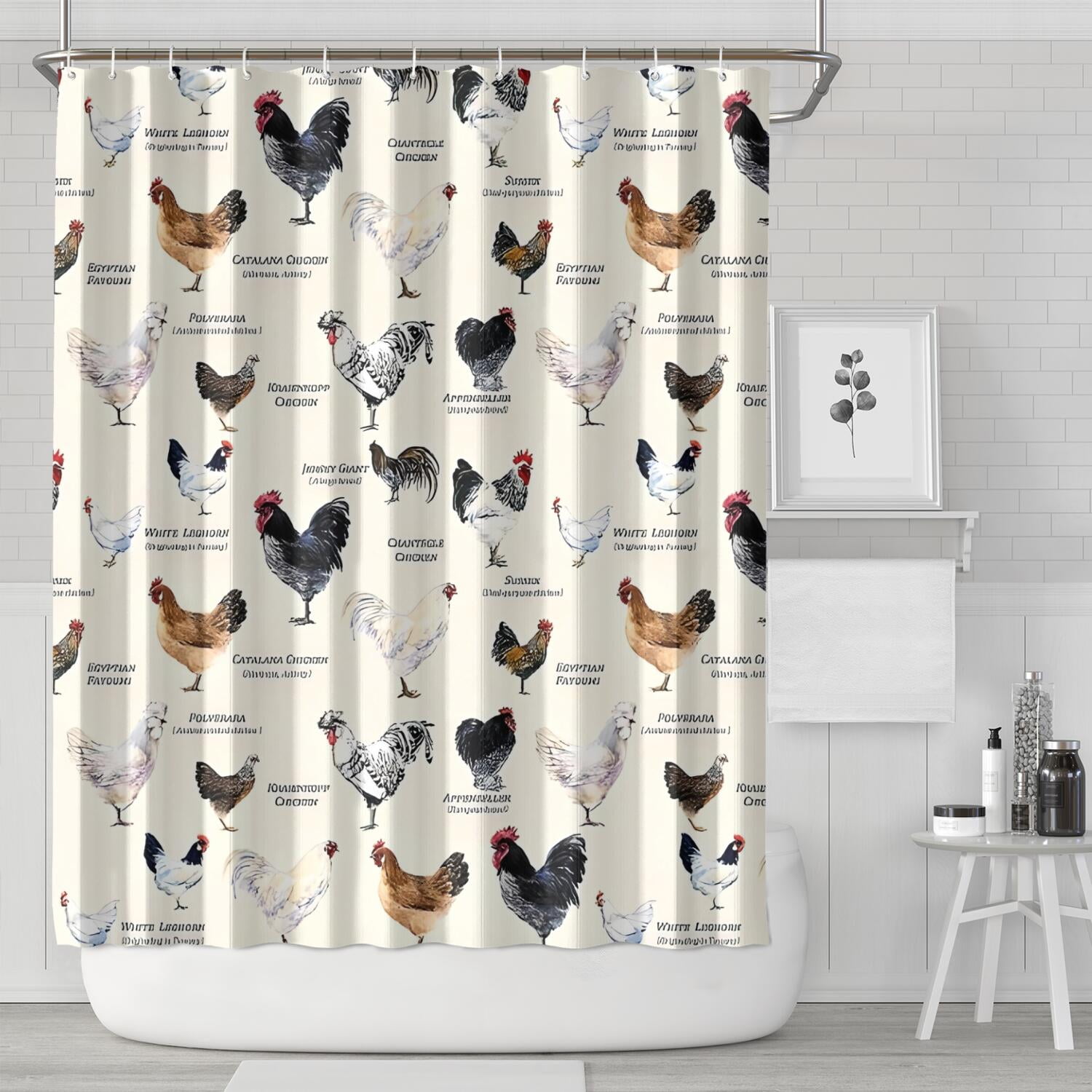 Beige Chicken Breed Pattern Shower Curtain 72"x84" ,Bathroom Decorative ...