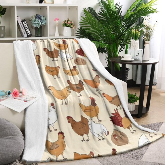 Beige Chicken Cartoon Pattern Blanket,Comfortable Soft Flannel Throw ...