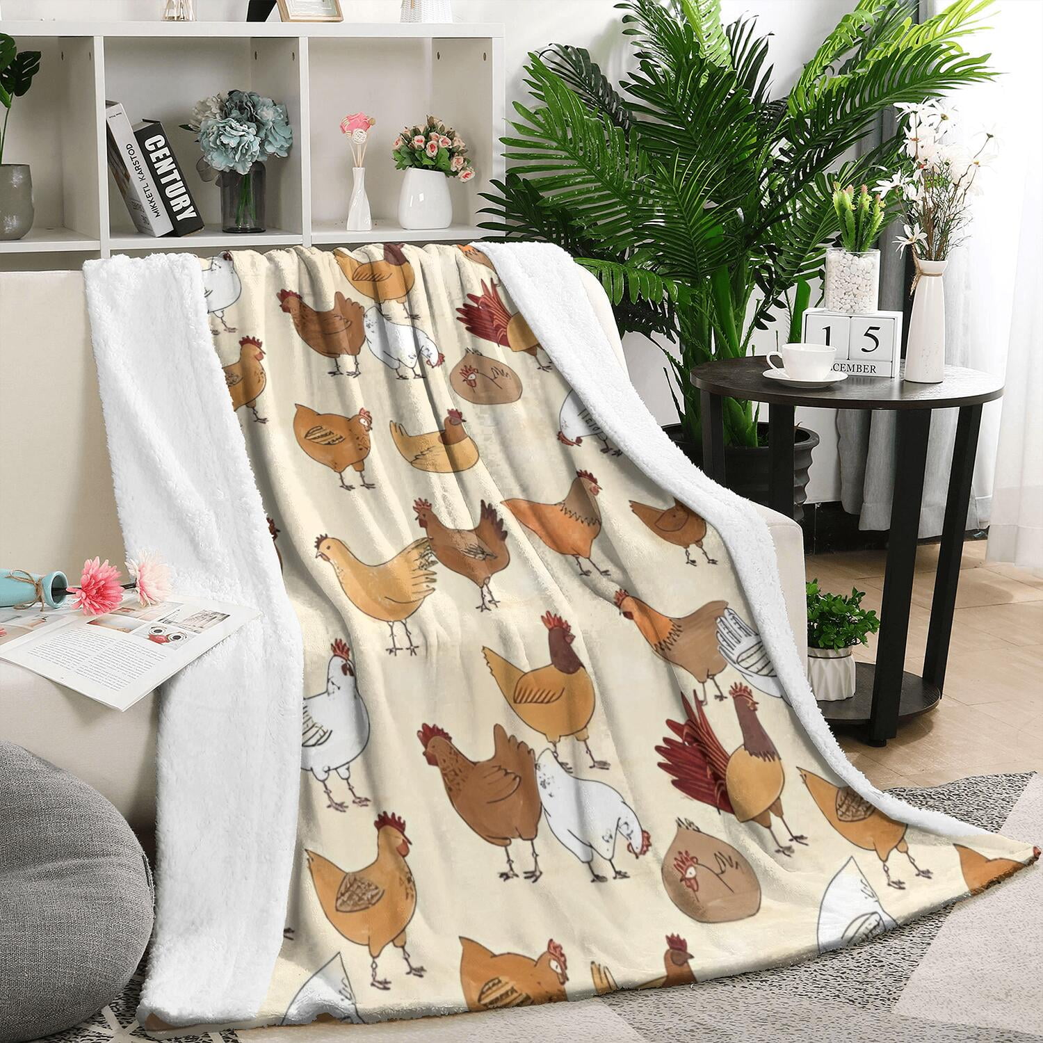 Beige Chicken Cartoon Pattern Blanket,Comfortable Soft Flannel Throw ...