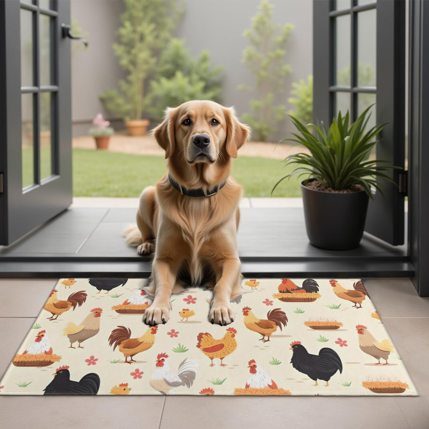 Beige Chicken Cartoon Pattern Door Rugs,Washable Non Slip Door Mats ...