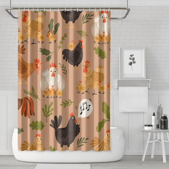 Beige Chicken Cartoon Pattern Shower Curtain 72"x72" ,Bathroom ...