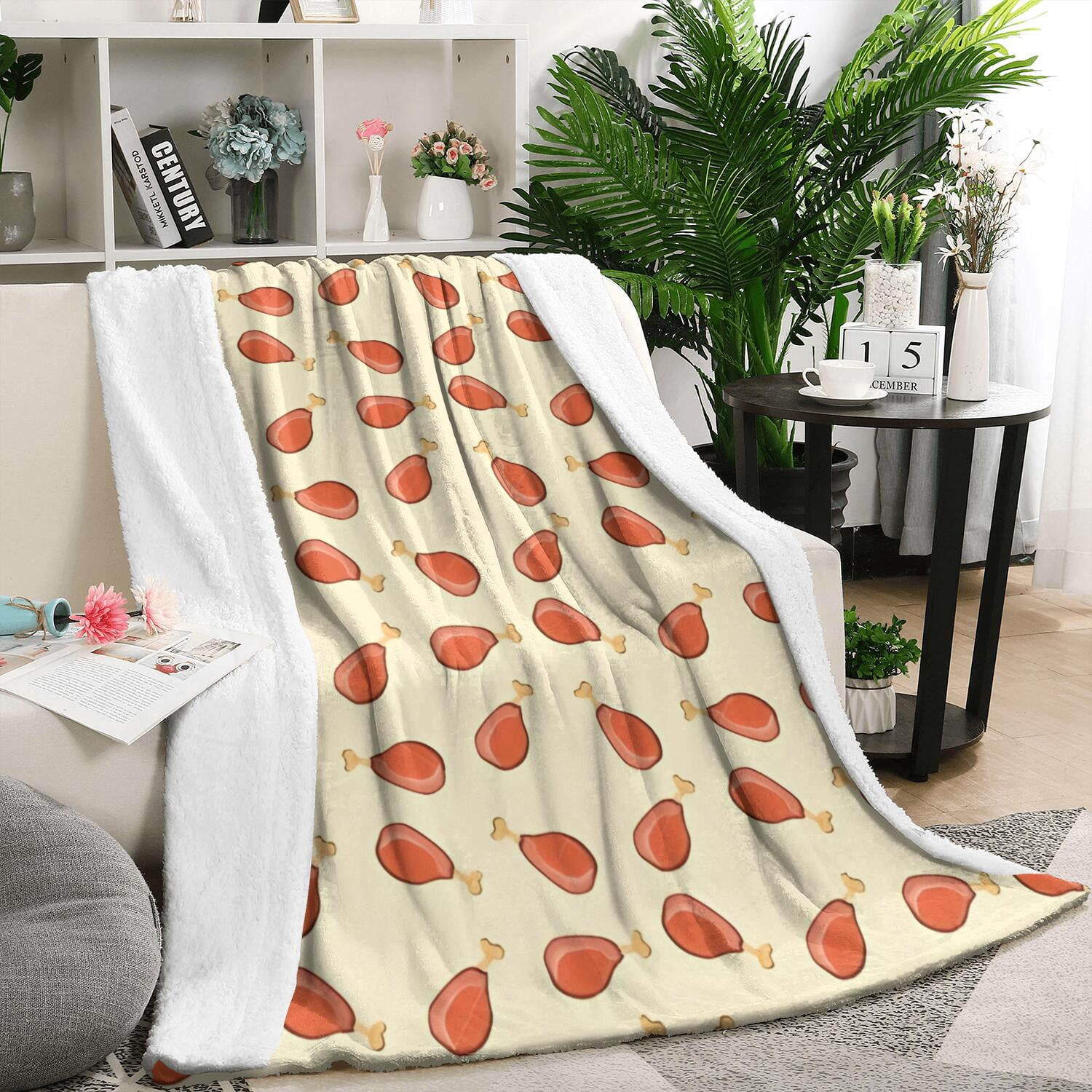 Beige Chicken Drumstick Pattern Blanket,Comfortable Soft Lamb Wool ...