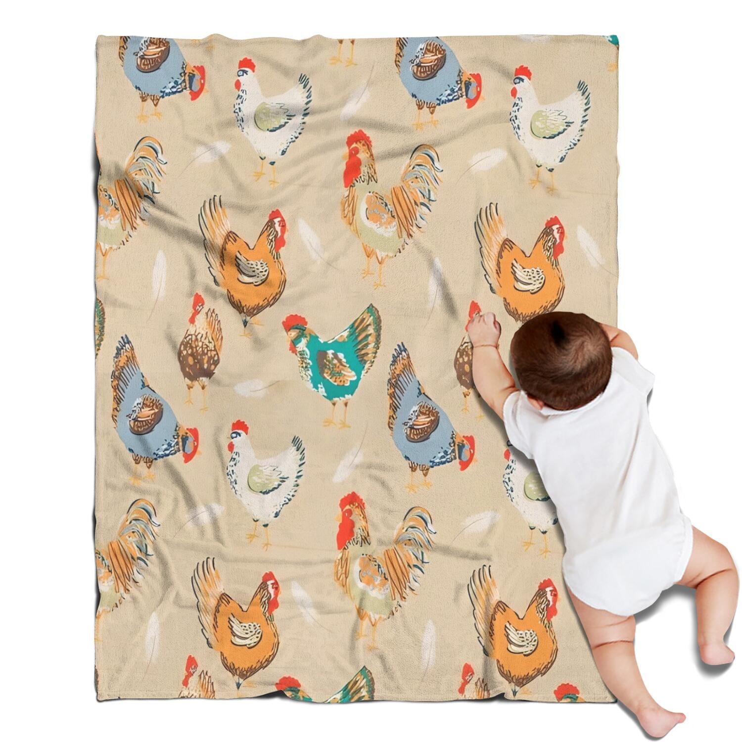 Beige Chicken Feather Pattern Blanket,Comfortable Soft Lamb Wool Throw ...