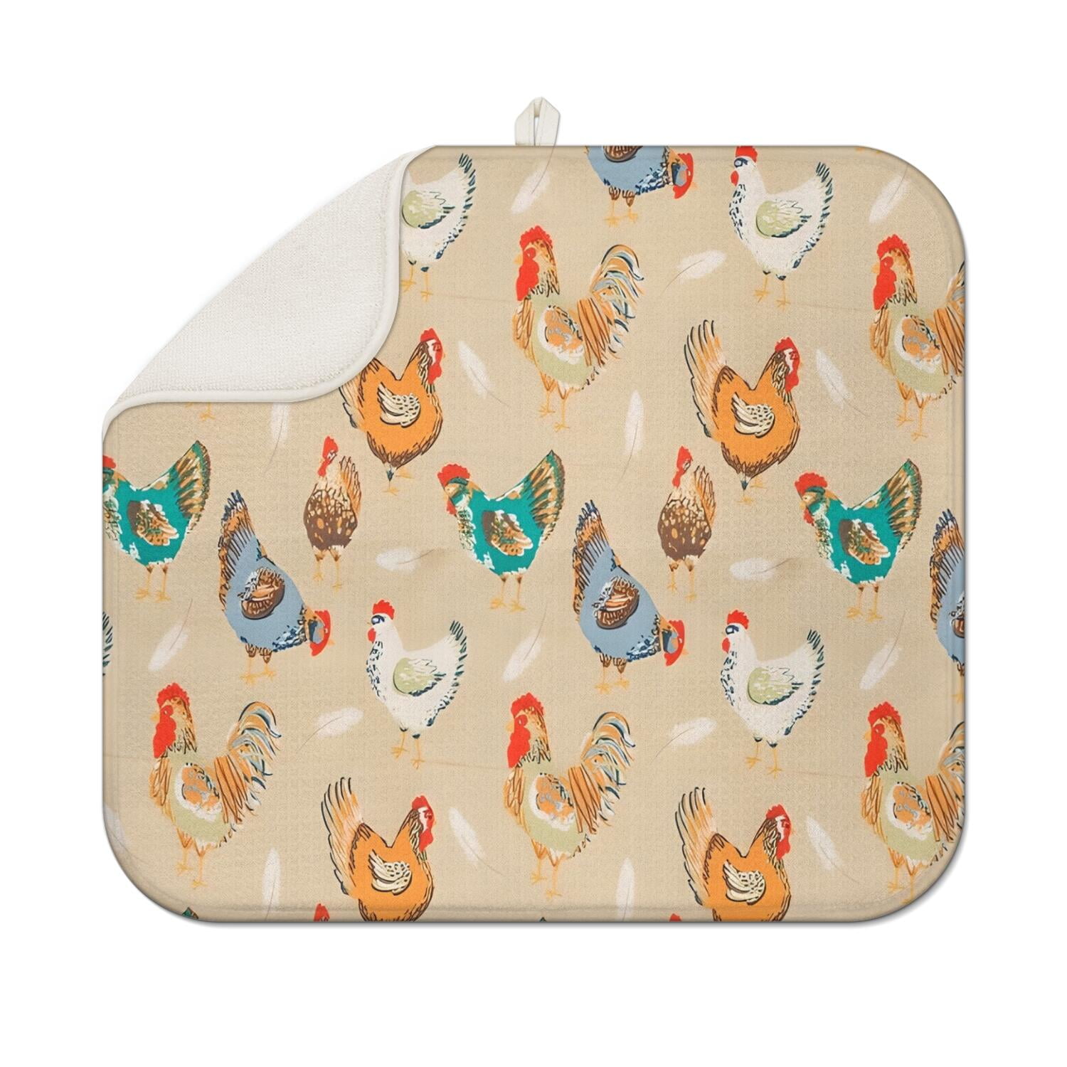 Beige Chicken Feather Pattern Dish Drying Mat for Kitchen 1 Pack, Ultra ...
