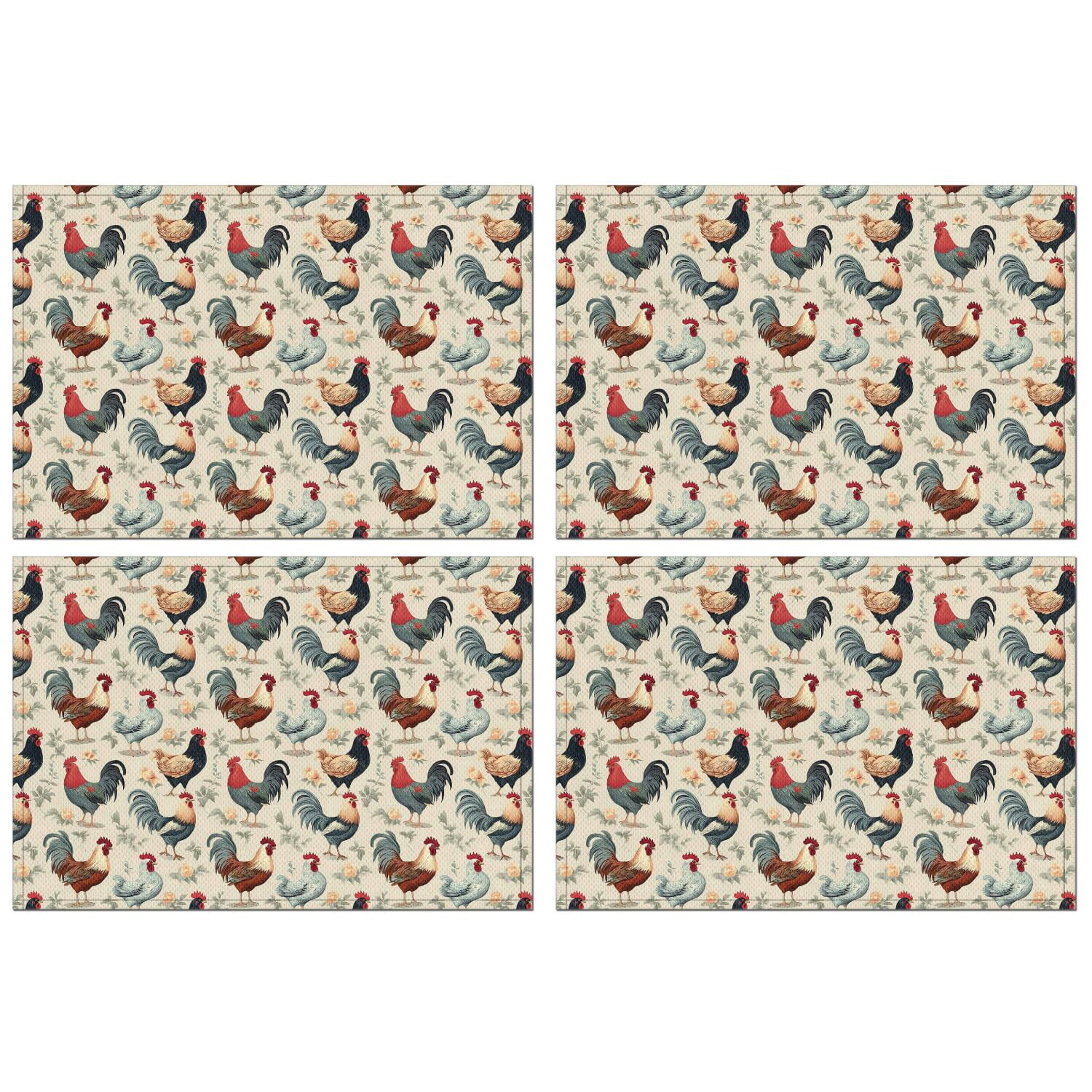 Beige Chicken Floral Pattern Summer Placemats Table Placemats Set Of 4 ...