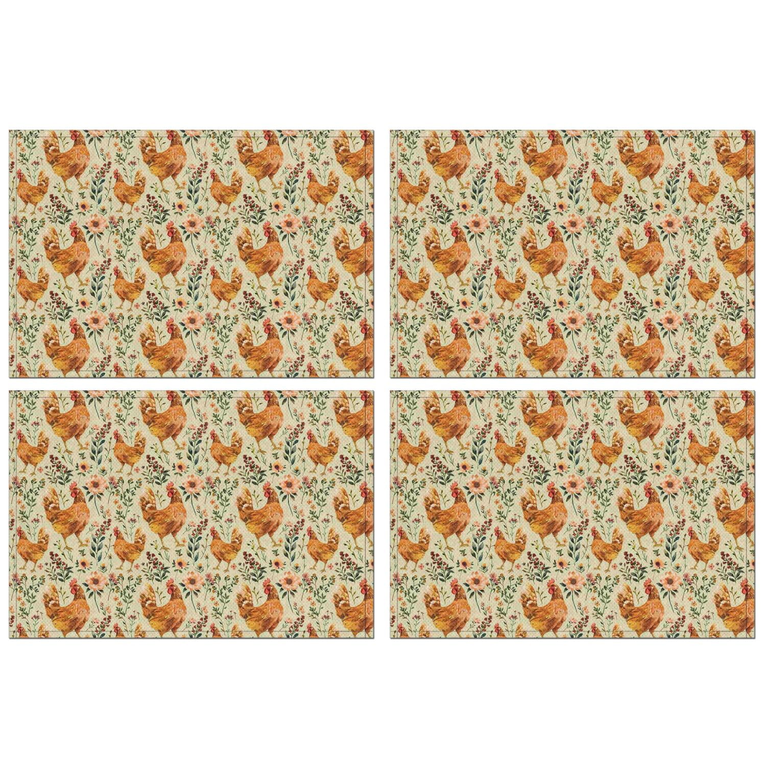 Beige Chicken Floral Pattern Summer Placemats Table Placemats Set Of 4 ...