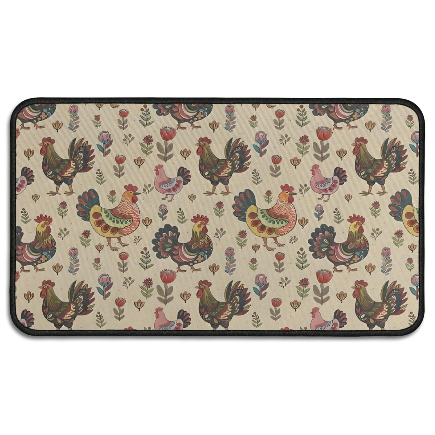 Beige Chicken Folk Pattern Door Rugs,Washable Non Slip Door Mats Indoor ...