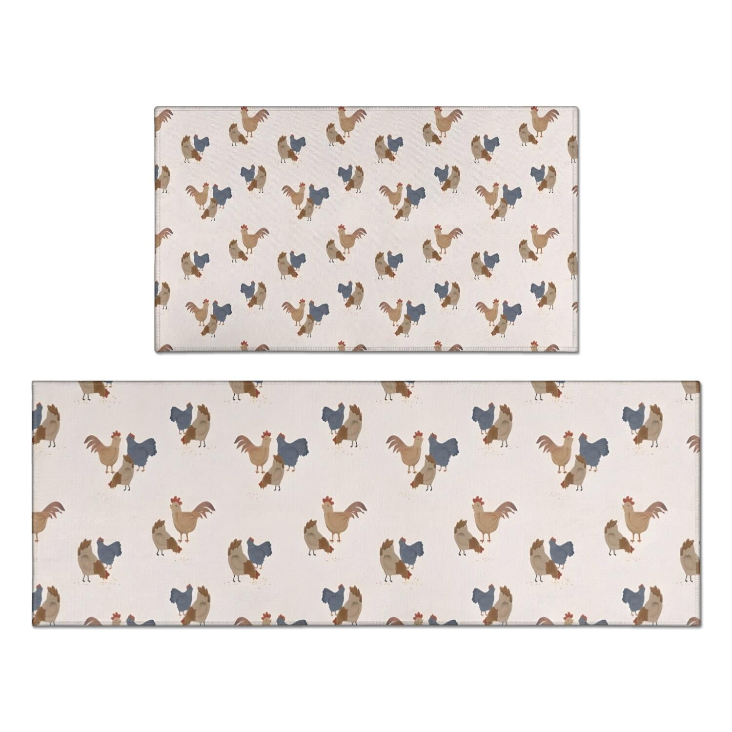 Beige Chicken Group Pattern Kitchen Rugs Sets Of 2,Anti Fatigue Kitchen ...