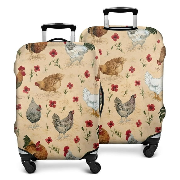 Beige Chicken Red Flower Pattern Luggage Cover Fashion Suitcase Cover ...