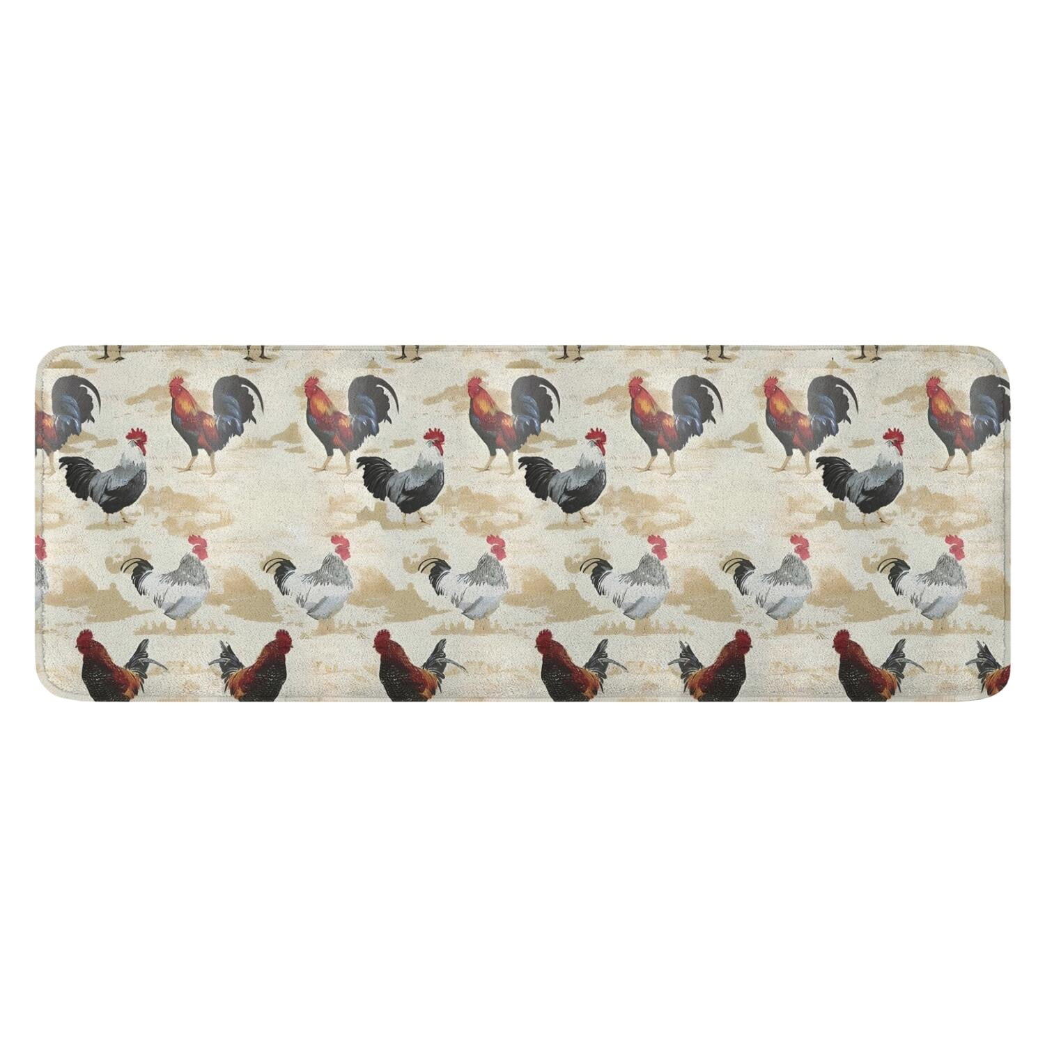 Beige Chicken Rooster Pattern Kitchen Rug Mat,Kitchen Runner Rugs Non ...