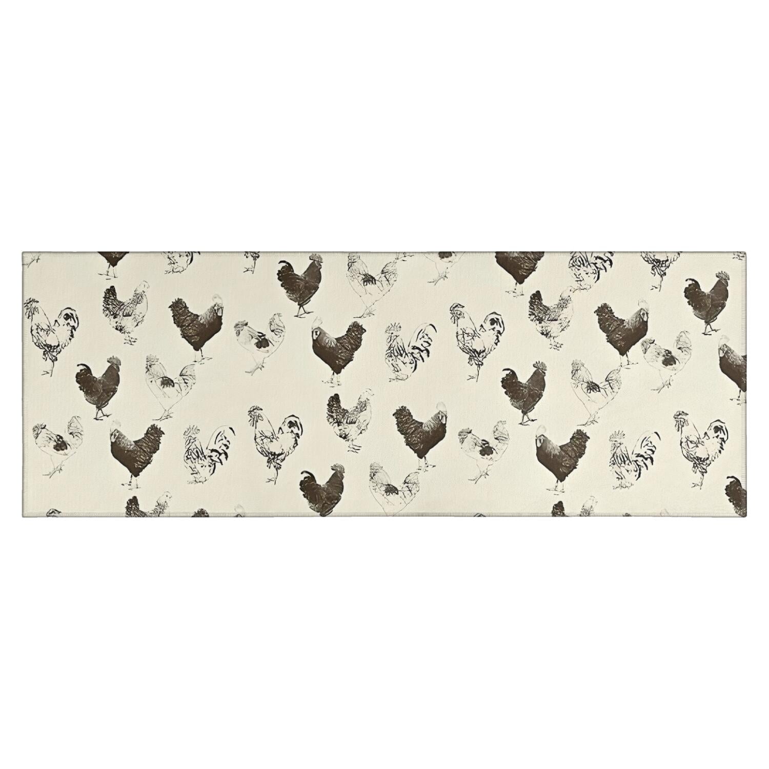 Beige Chicken Sketch Pattern Kitchen Rug Mat,Kitchen Runner Rugs Non ...