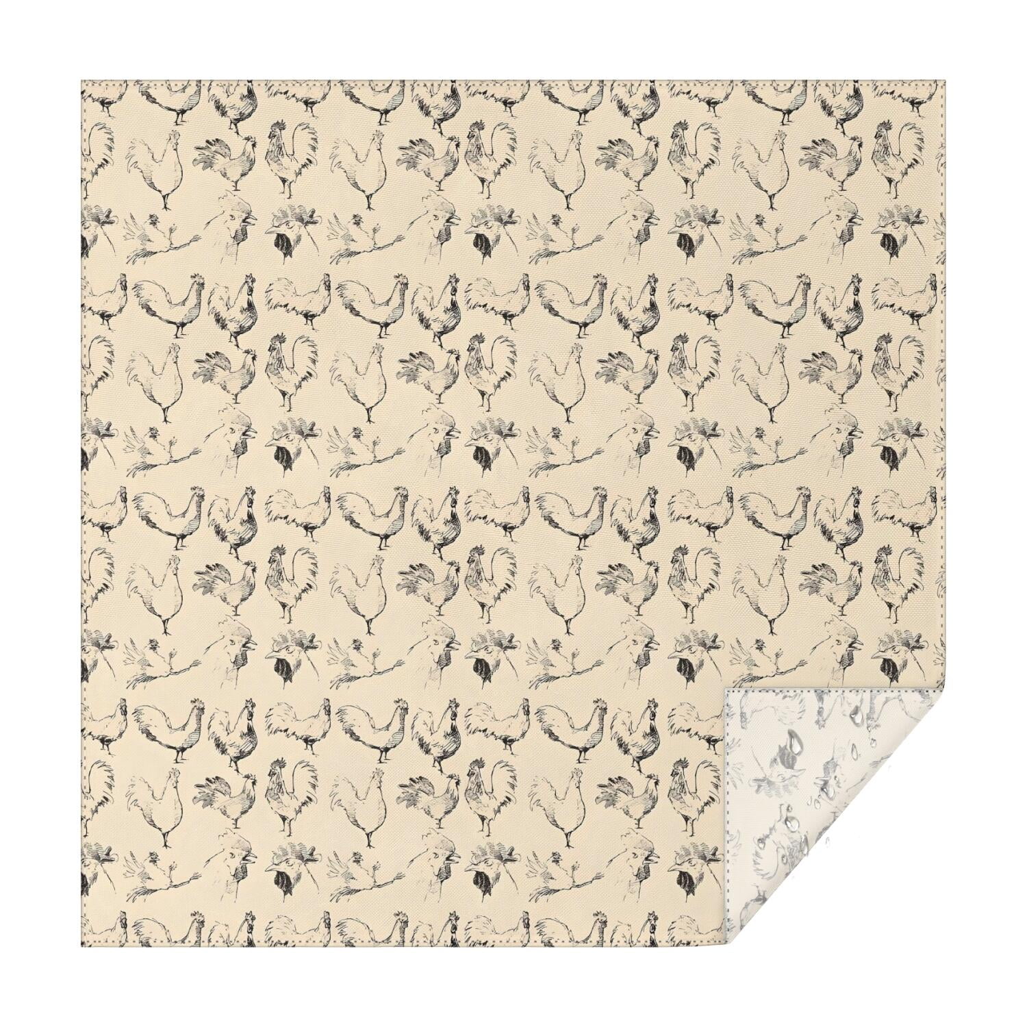 Beige Chicken Sketch Pattern Square Tablecloth,Waterproof Square Table ...