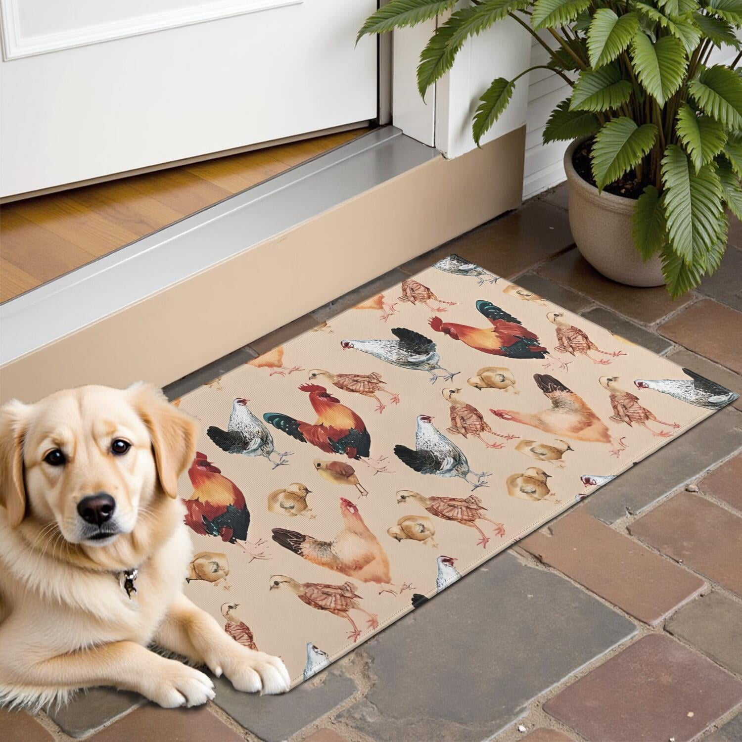 Beige Chicken Watercolor Pattern Door Rugs,Washable Non Slip Door Mats ...