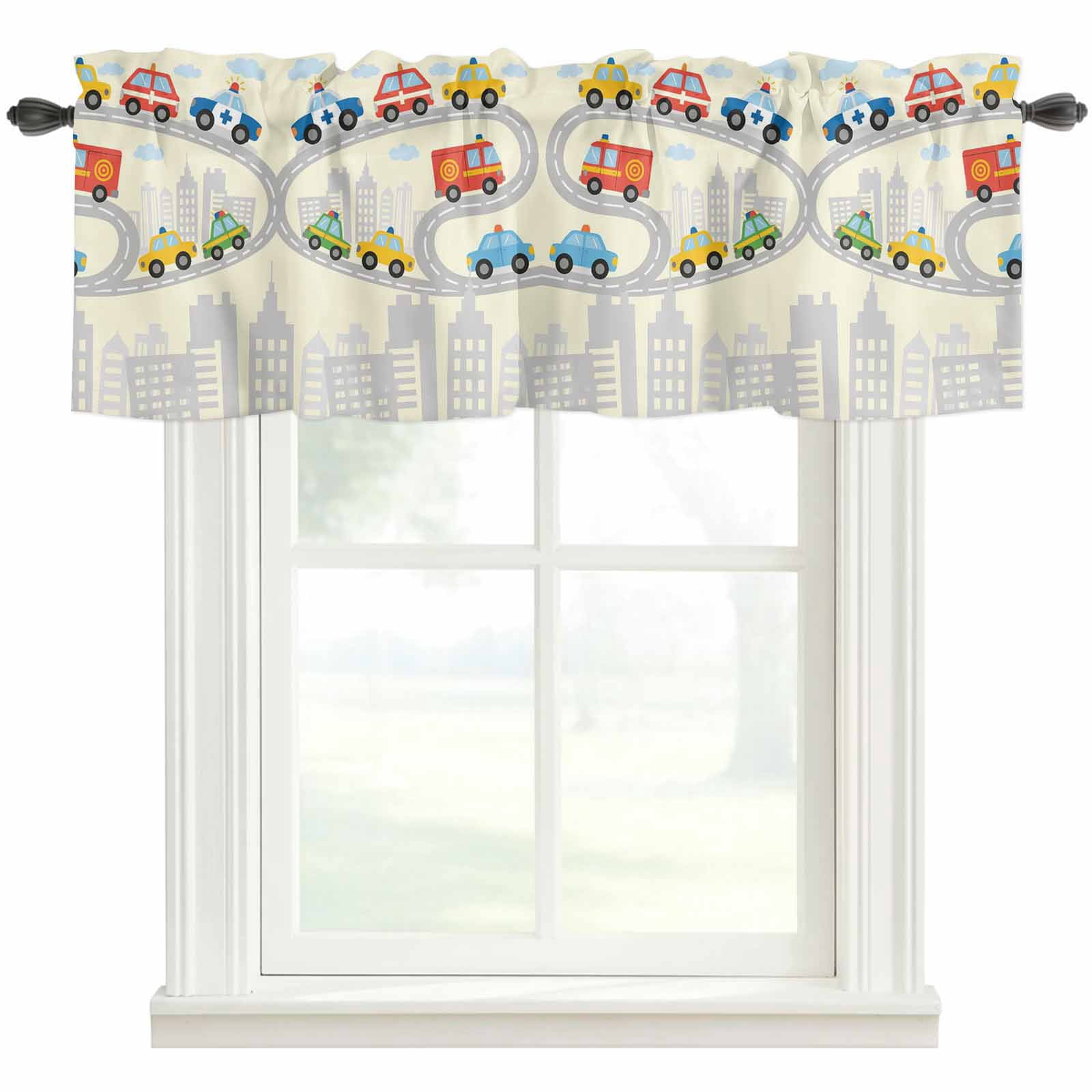 Beige Childlike Fun Valances for Windows Farmhouse Kitchen Curtains ...