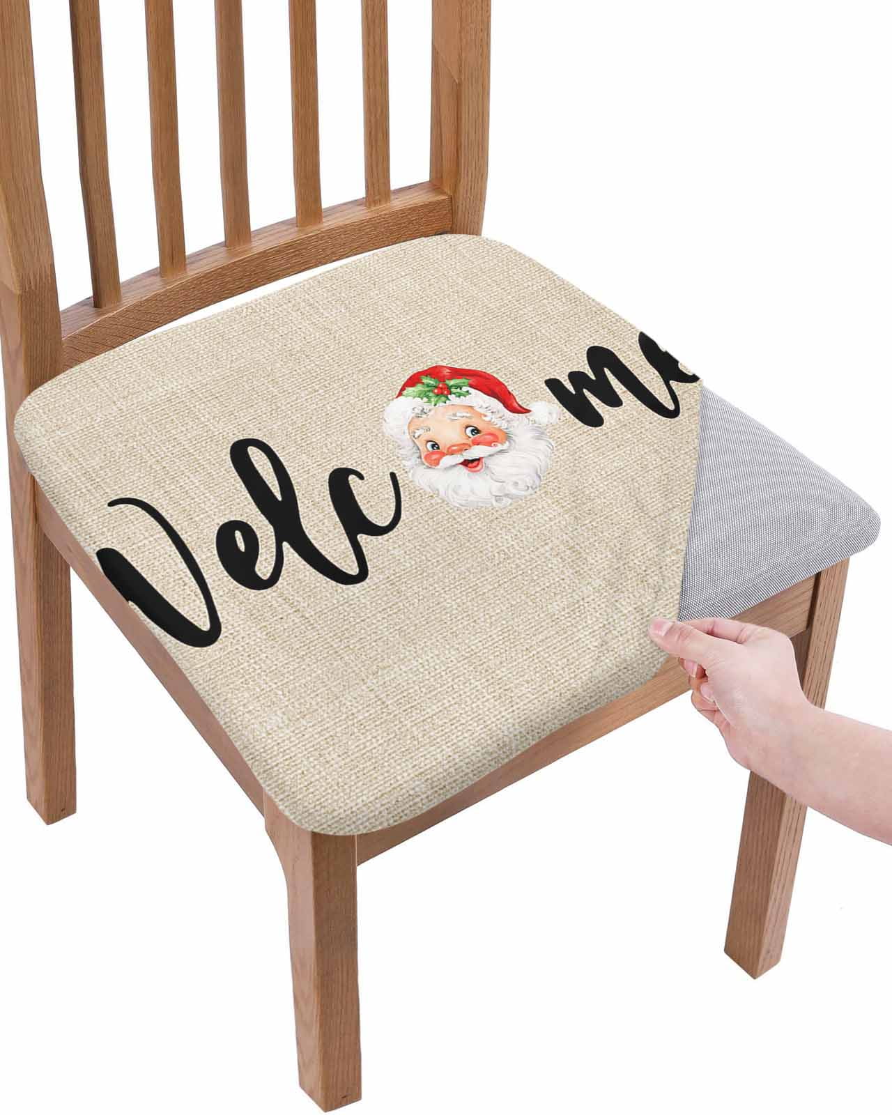 Beige Christmas Chair Seat Covers for Dining Room Stretch Chair Seat ...