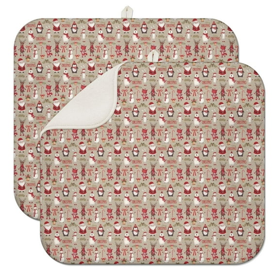 Beige Christmas Character Pattern Dish Drying Mat for Kitchen 1 Pack ...