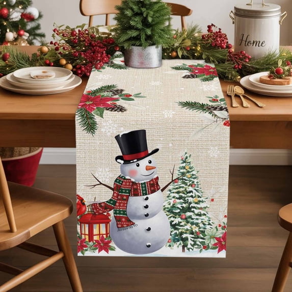 Beige Christmas Cotton Linen Long Table Runner 13 x 108 inch Snowman ...