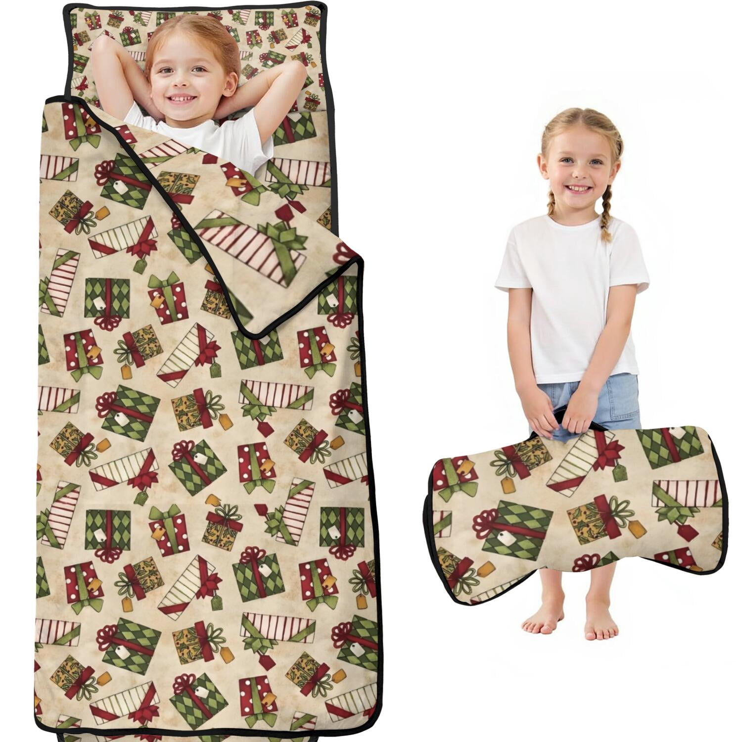 Beige Christmas Gift Pattern Toddler Nap Mats for Kids Preschool,60"x20 ...