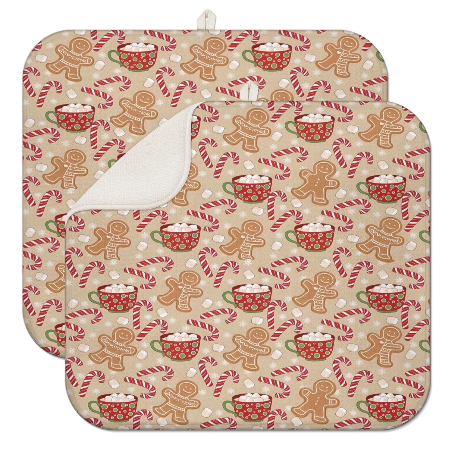 Beige Christmas Gingerbread Man Pattern Dish Drying Mat for Kitchen 1 ...