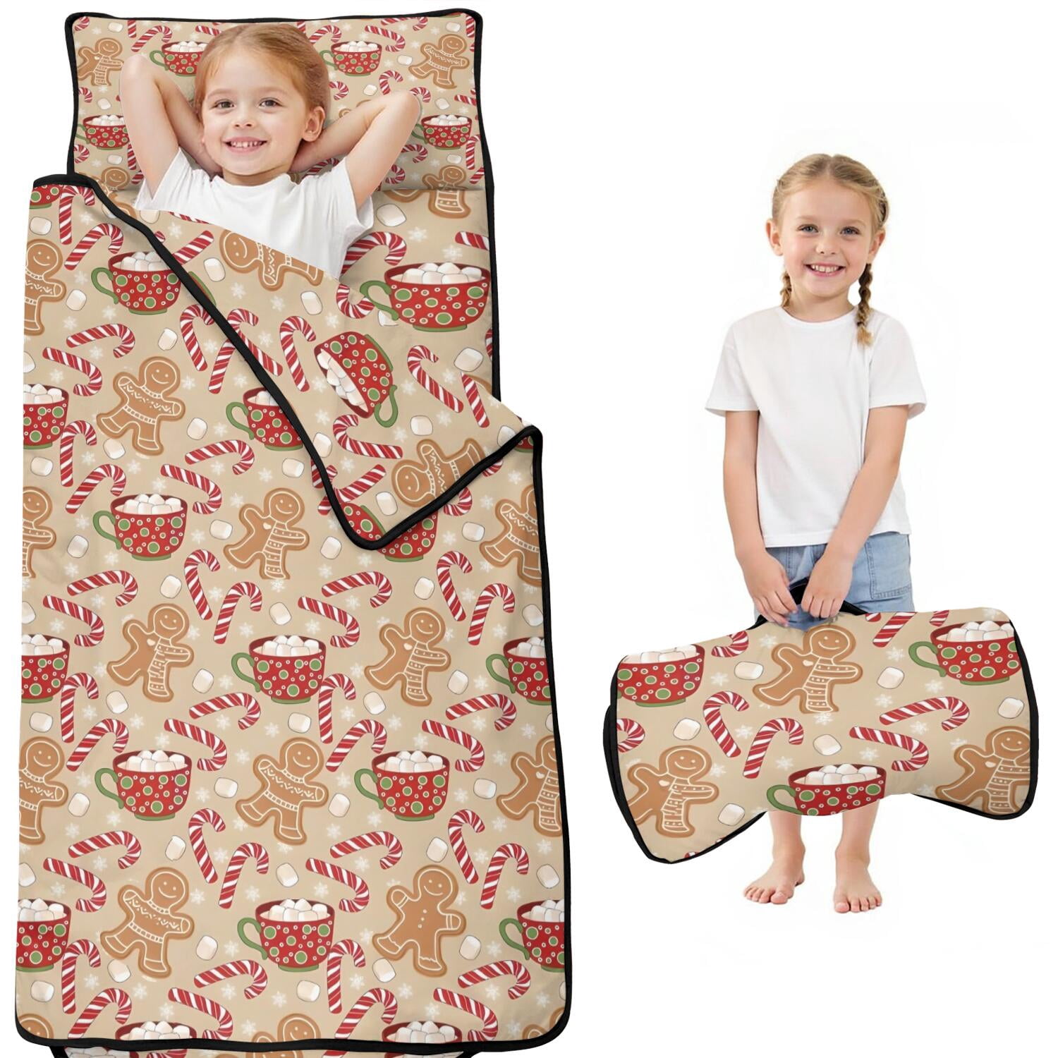 Beige Christmas Gingerbread Man Pattern Toddler Nap Mats for Kids ...