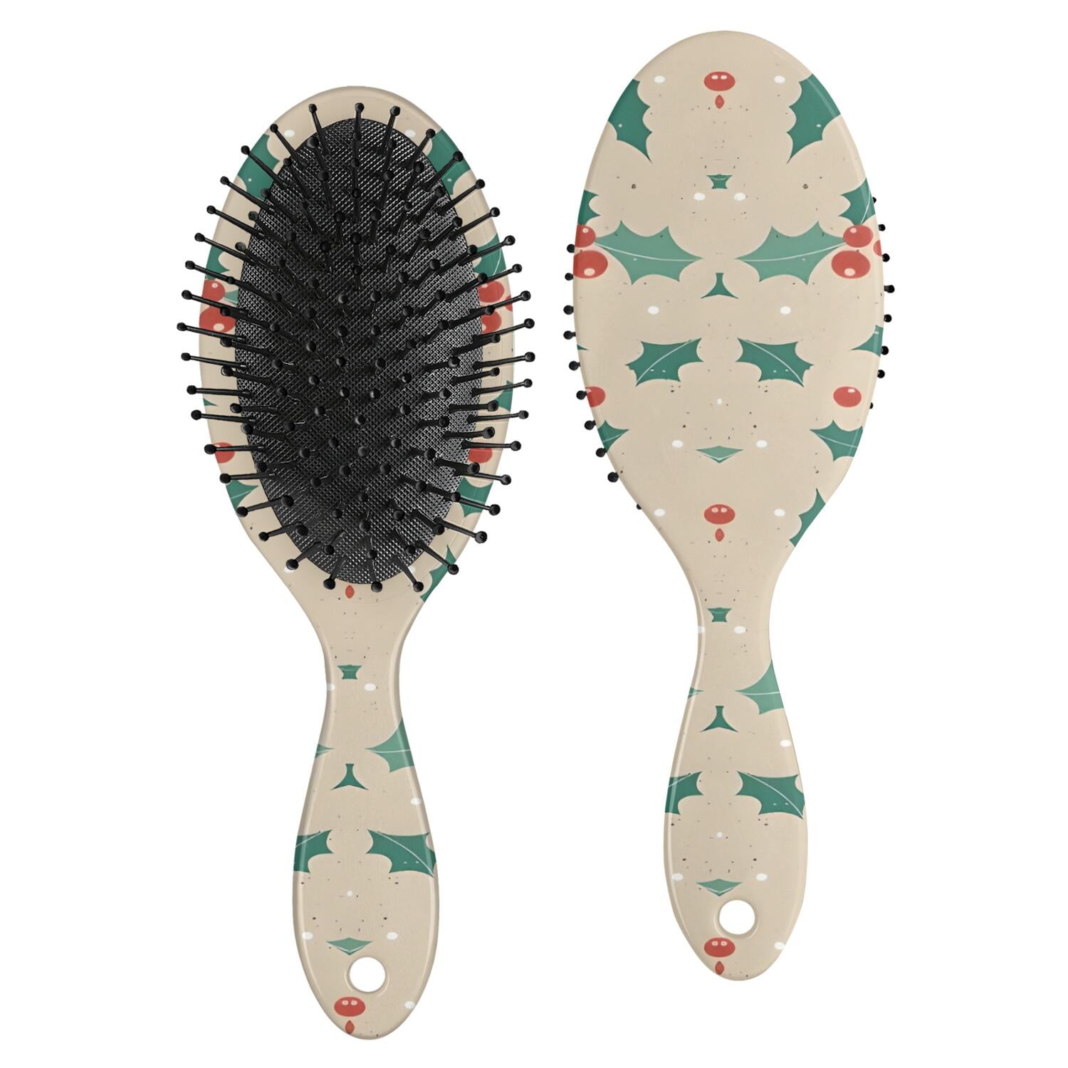Beige Christmas Holly Pattern Hair Brush,Girls Detangling Hair Brush ...