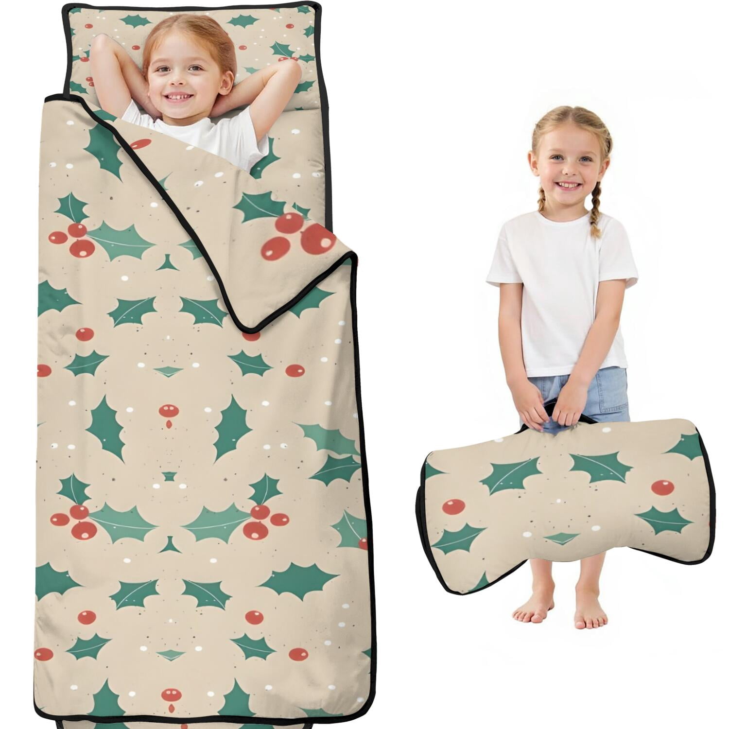 Beige Christmas Holly Pattern Toddler Nap Mats for Kids Preschool,60 ...