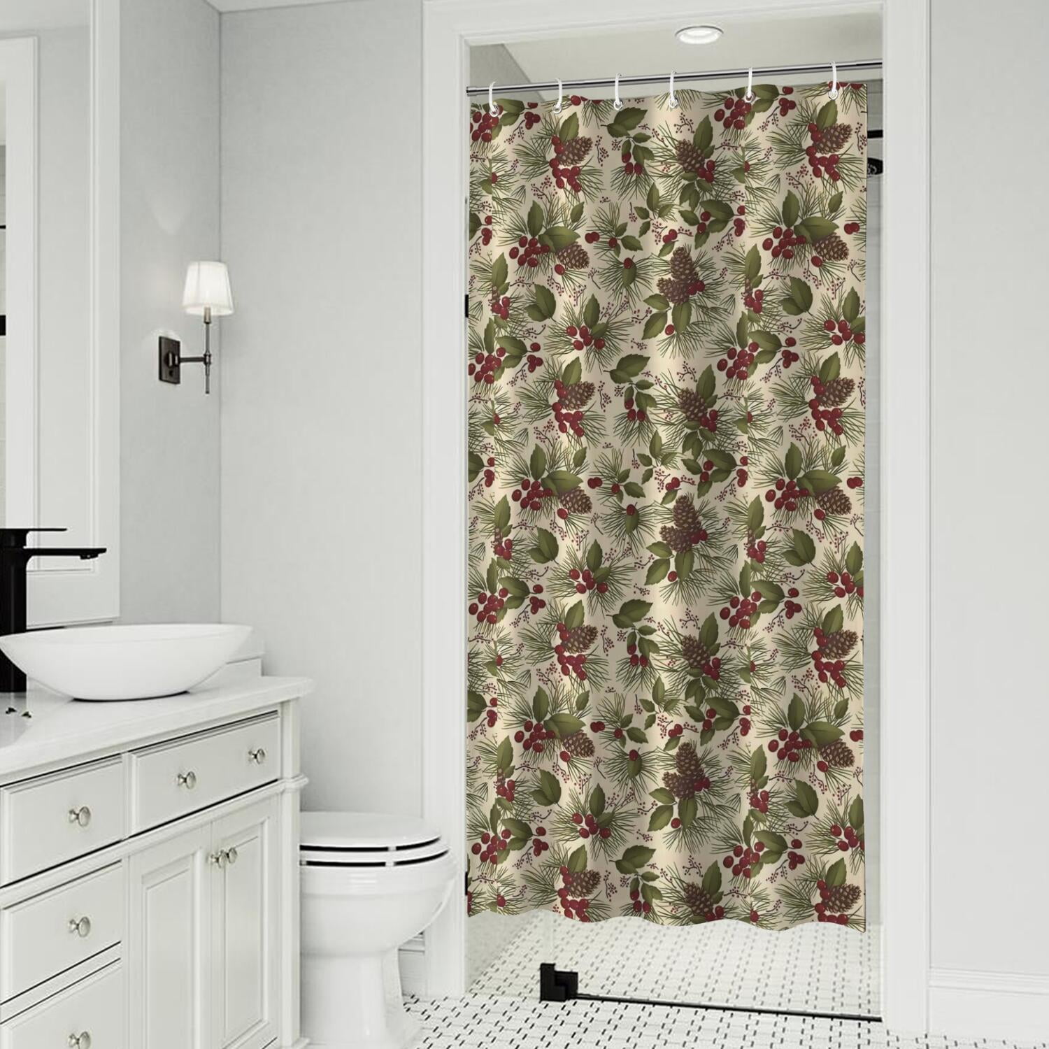 Beige Christmas Pine Cone Pattern Shower Curtain 36"x72" ,Bathroom ...