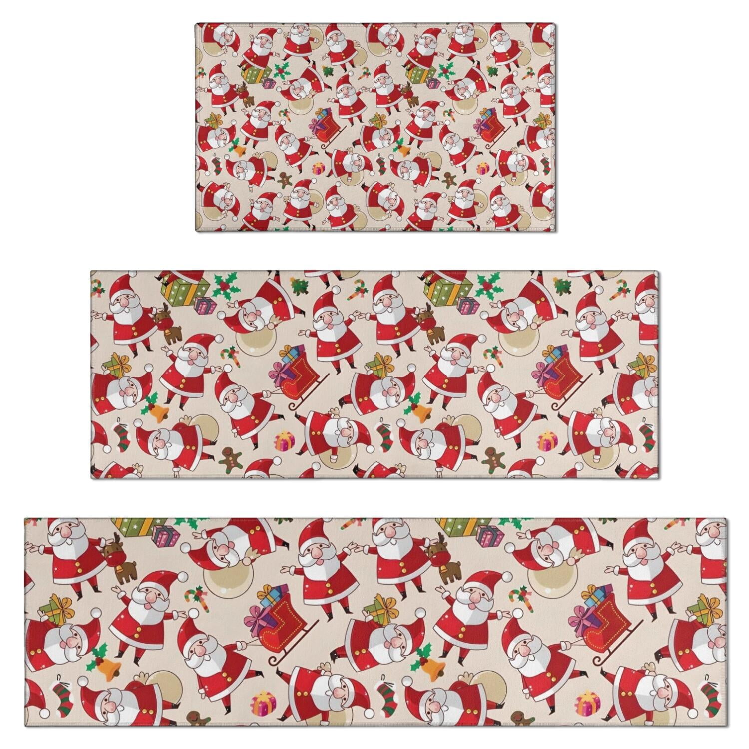 Beige Christmas Santa and Gift Pattern Kitchen Rugs Sets Of 3,Kitchen ...