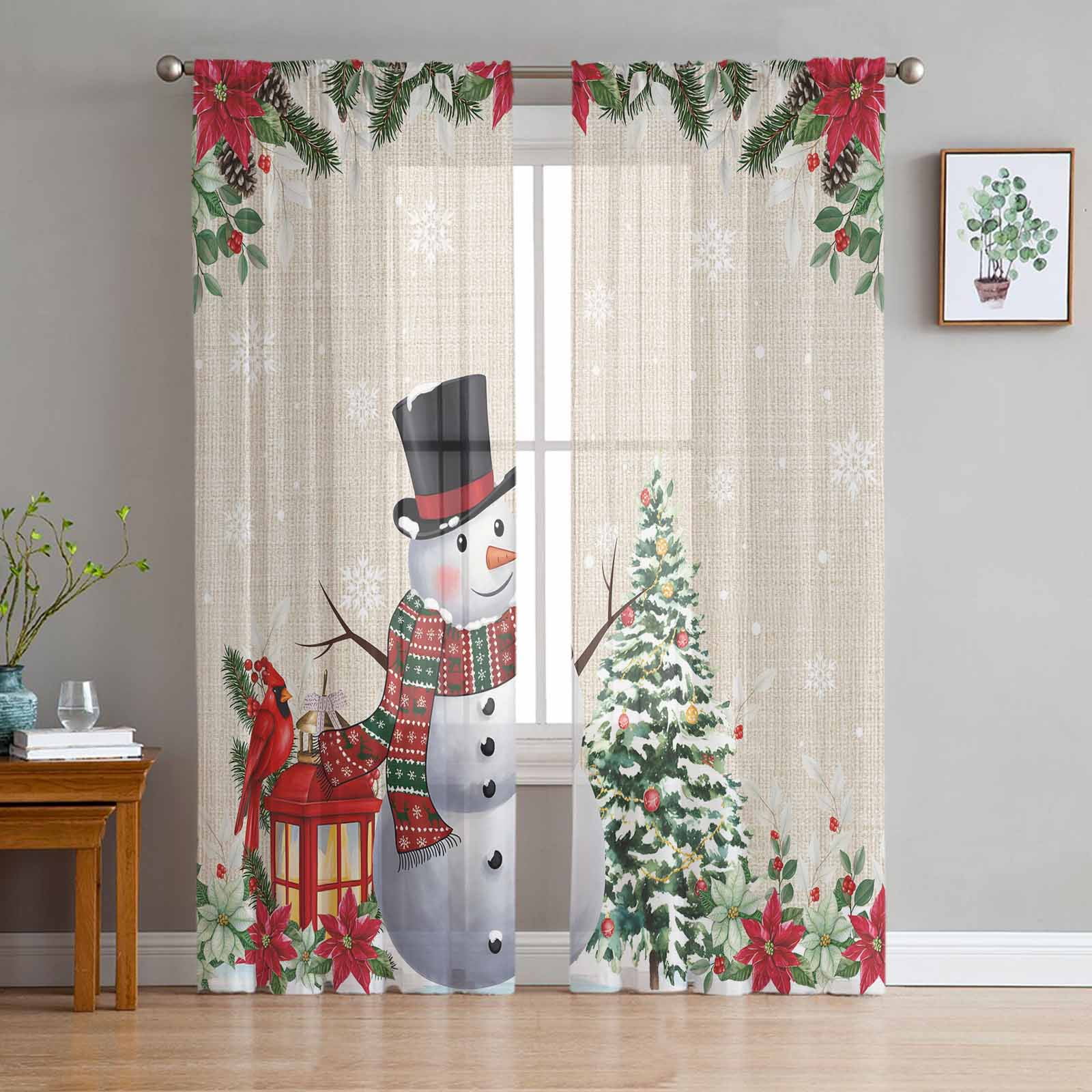 Beige Christmas Sheer Curtains 63 Inch Length 2 Panels Set, Semi ...