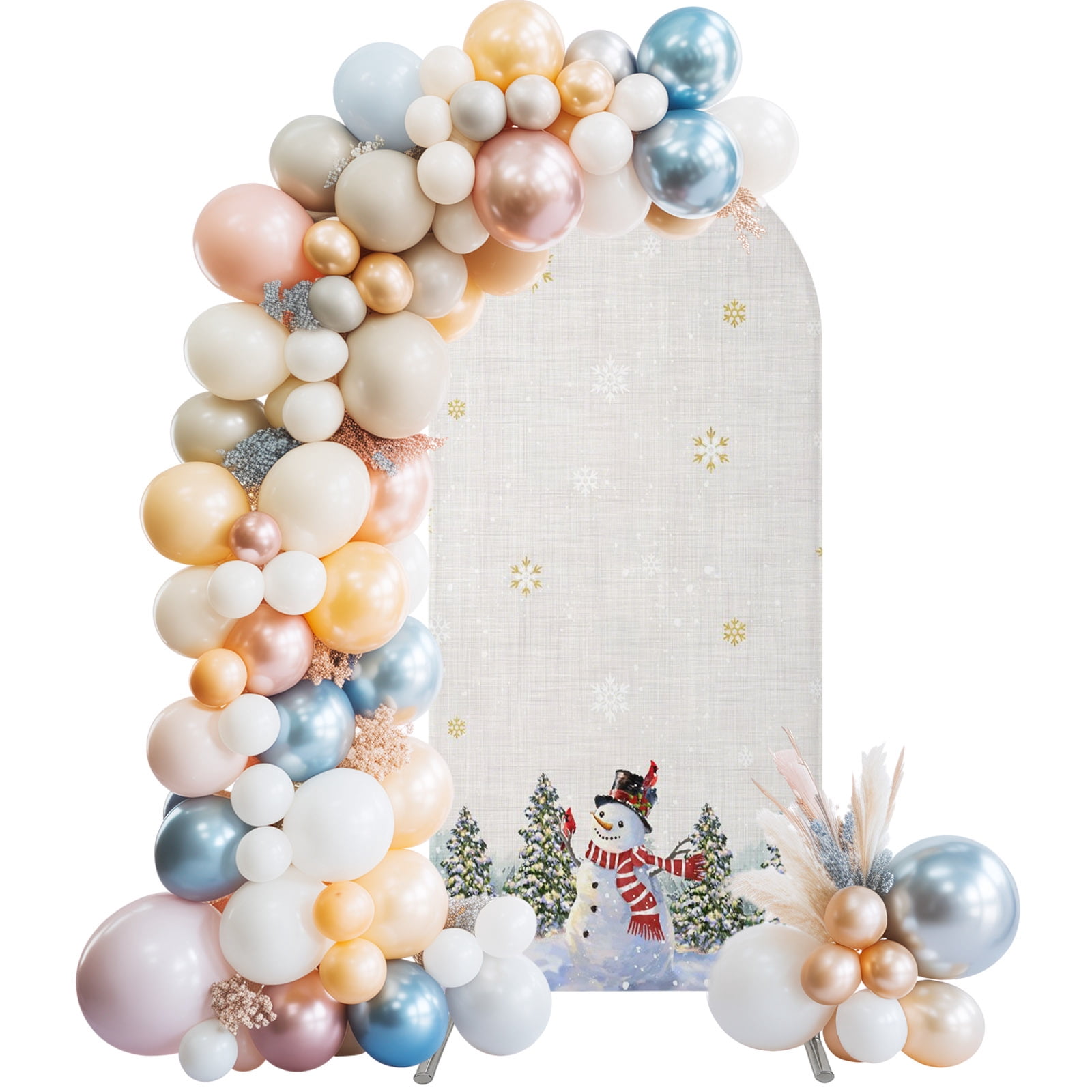 Beige Christmas Snowman Arch Backdrop Cover 4x1.65 Ft, Spandex Wedding ...