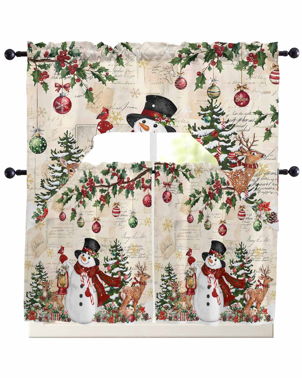 Beige Christmas Snowman Swag Curtains for Living Room/Bedroom Windows ...