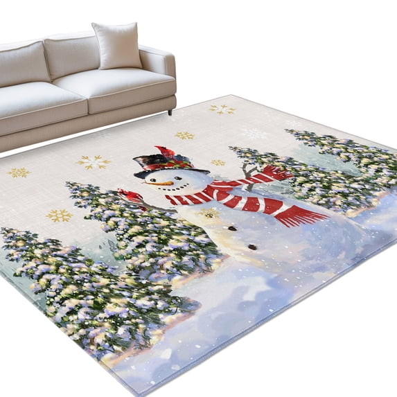 Beige Christmas Snowman Washable Rug 5x7 Area Rug for Living Room ...
