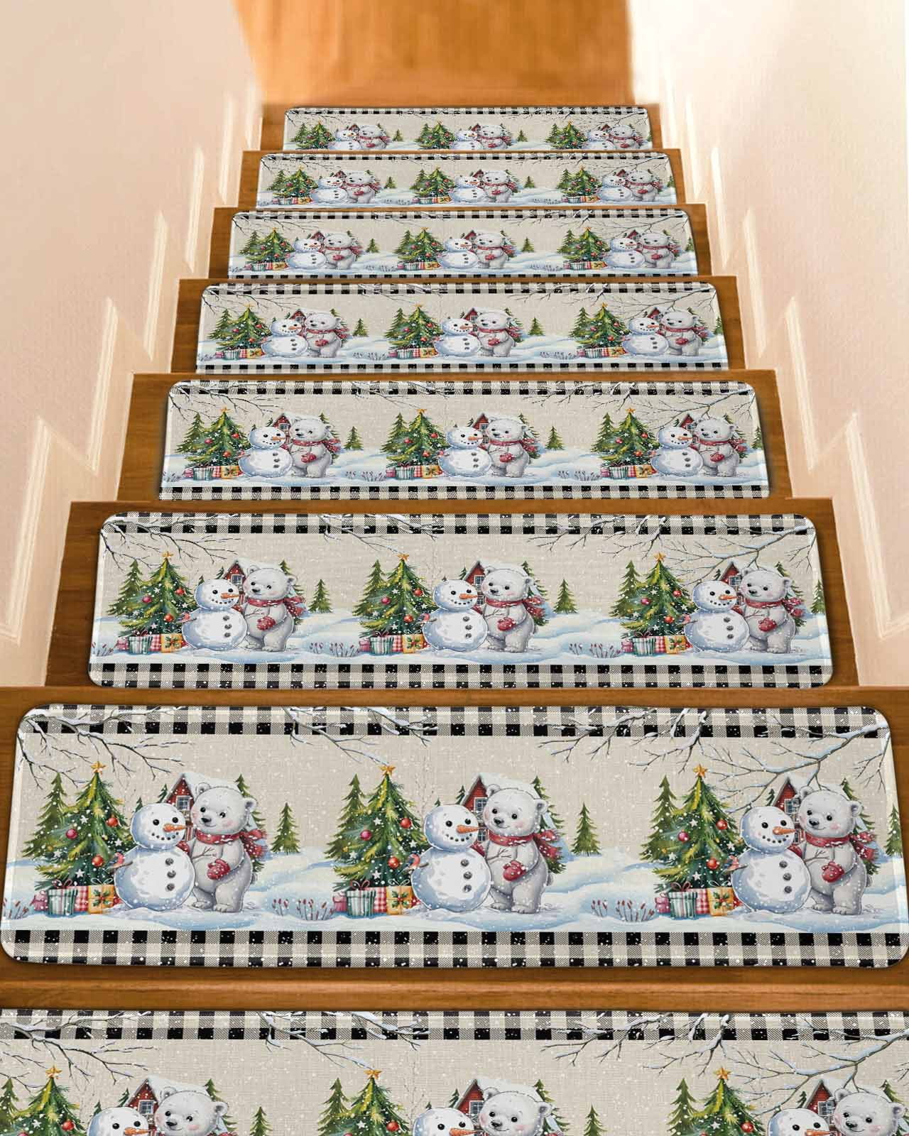 Beige Christmas Stair Treads for Wooden Steps Indoor Runner Rug Carpet ...