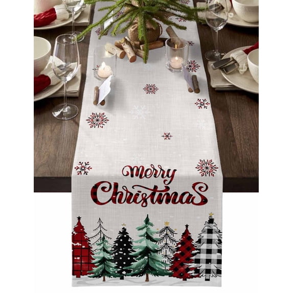 Beige Christmas Tree Cotton Linen Table Runner for Dining Kitchen, Xmas ...