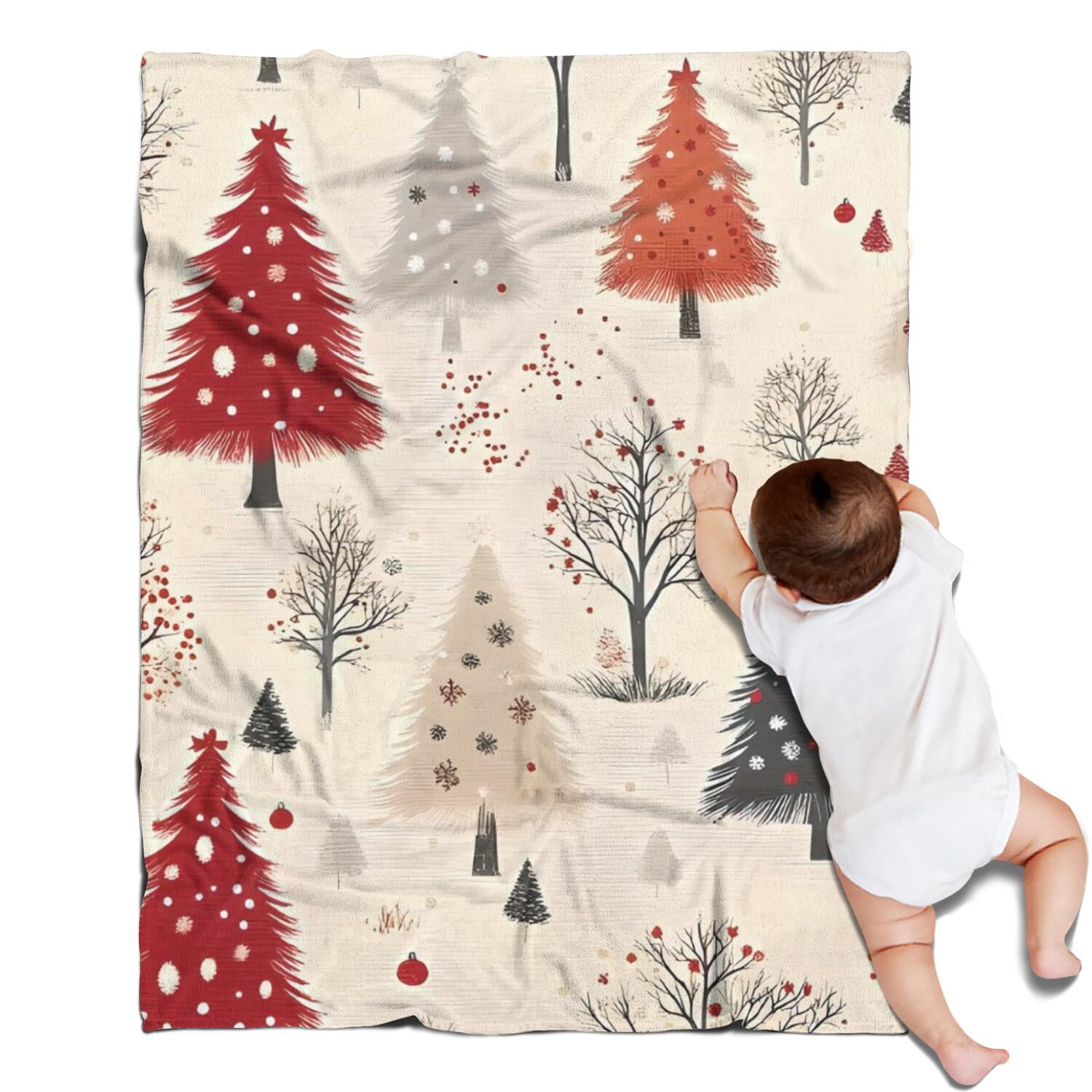 Beige Christmas Tree Pattern Blanket,Comfortable Soft Flannel Throw ...