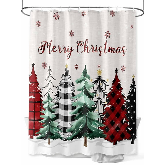 Beige Christmas Tree Shower Curtain Set, Waterproof Shower Curtains for ...