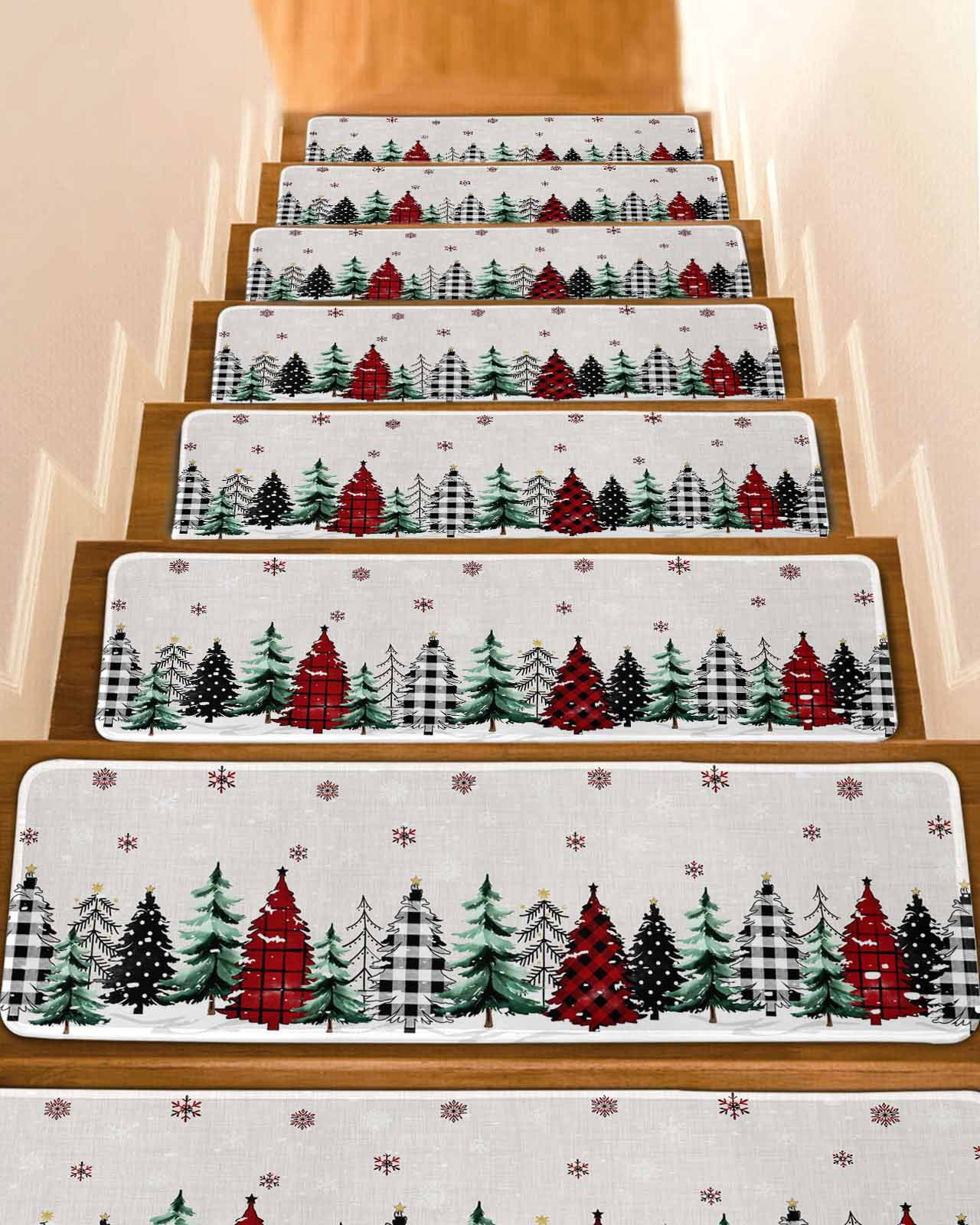 Beige Christmas Tree Stair Treads for Wooden Steps Indoor Runner Rug ...