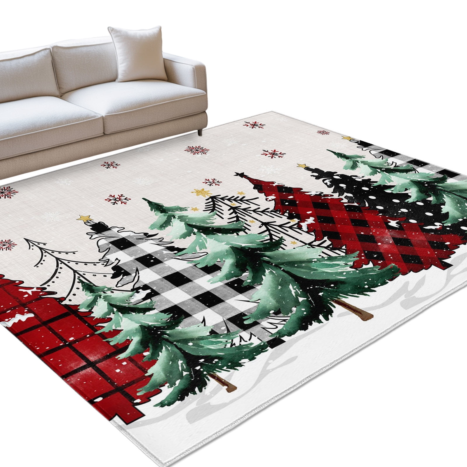 Beige Christmas Tree Washable Rug 4x6 Area Rug for Living Room Bedroom ...
