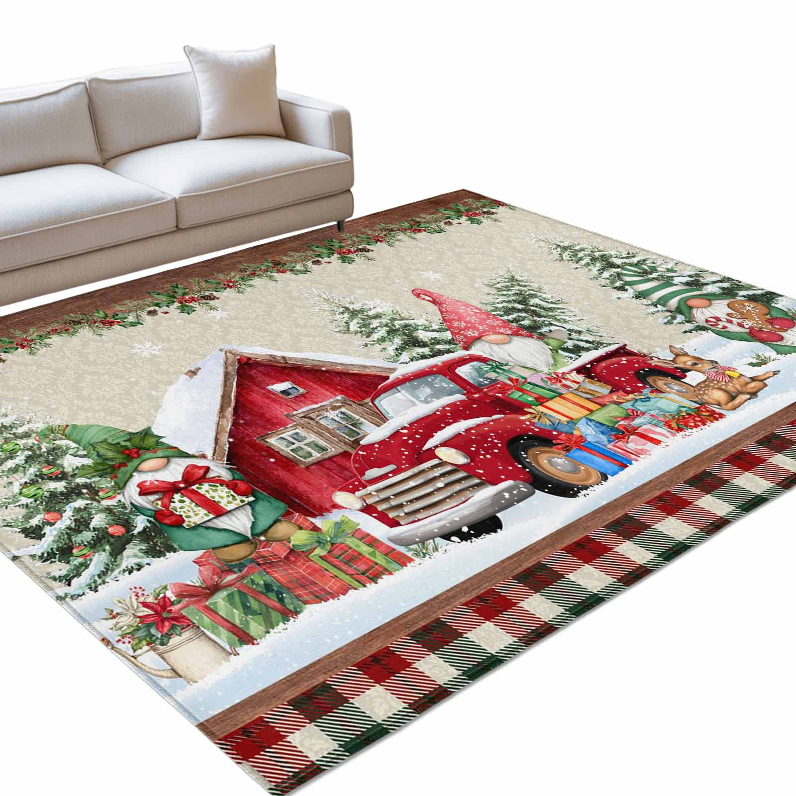 Beige Christmas Washable Rug 4x6 Area Rug for Living Room Bedroom Non ...